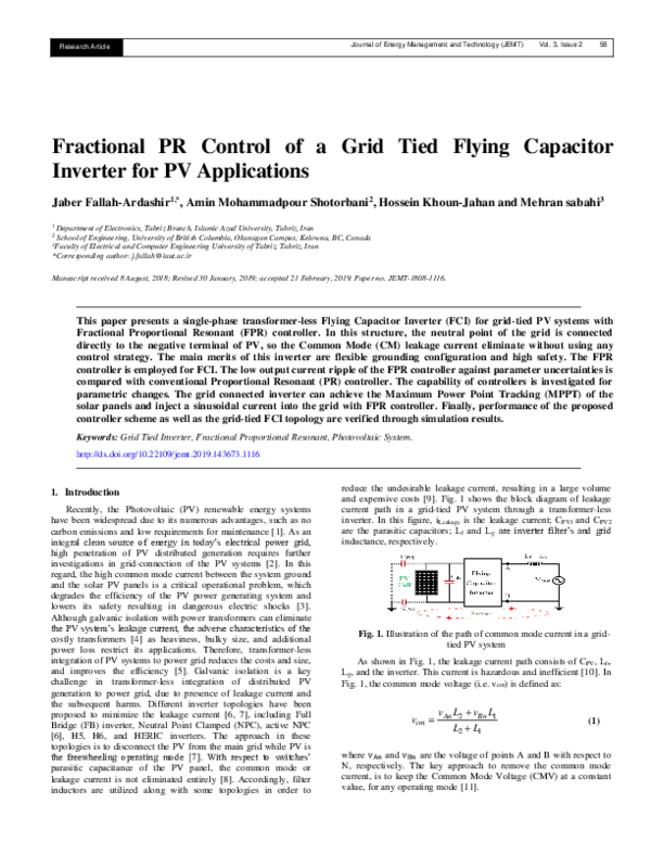 (PDF) Fractional PR Control of a Grid Tied Flying Capacitor Inverter ...