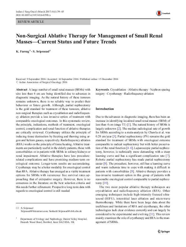 (PDF) Non-Surgical Ablative Therapy for Management of Small Renal Masses—Current Status and ...