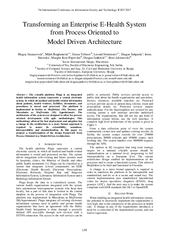 (PDF) Transforming an Enterprise E-Health System from Process Oriented to Model Driven Architecture