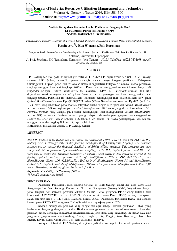 (PDF) Analisis Kelayakan Finansial Usaha Perikanan Tangkap Gillnet Di ... (PDF) Analisis Kelayakan Finansial Usaha Perikanan Tangkap Gillnet Di ...