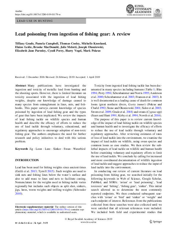 (PDF) Lead Poisoning from Fishing Gear Ingestion