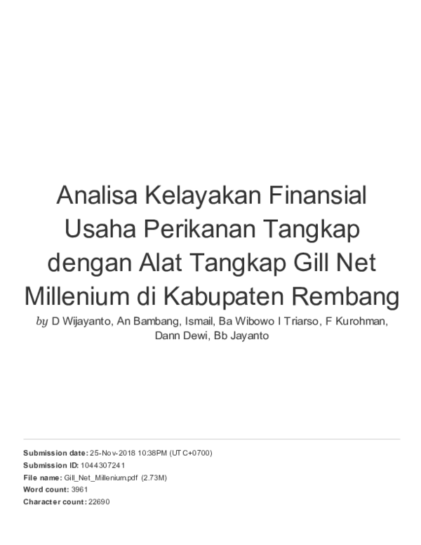 (PDF) Analisis Kelayakan Finansial Usaha Perikanan Tangkap denganAlat ... (PDF) Analisis Kelayakan Finansial Usaha Perikanan Tangkap denganAlat ...