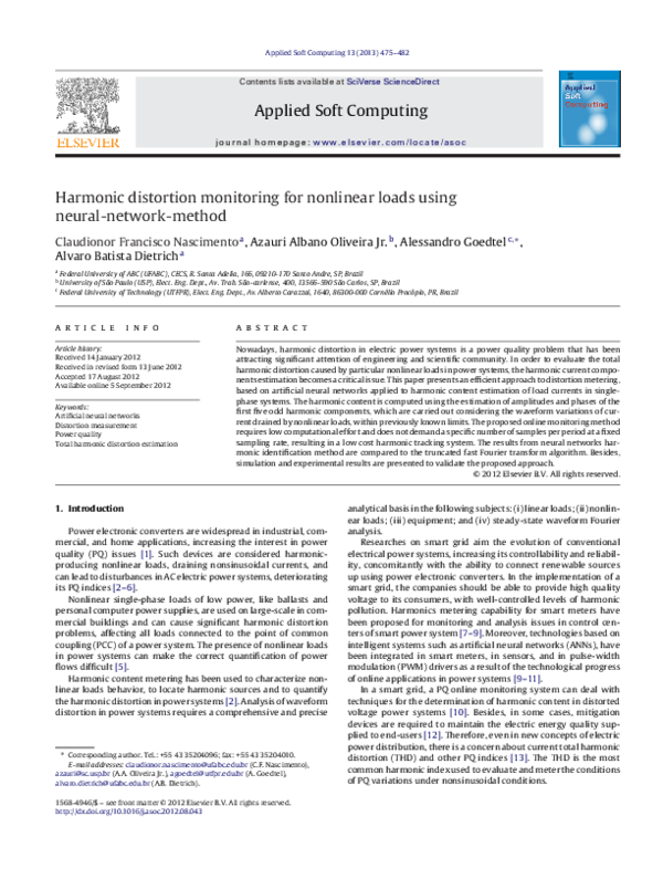 (PDF) Harmonic distortion monitoring for nonlinear loads using neural-network-method
