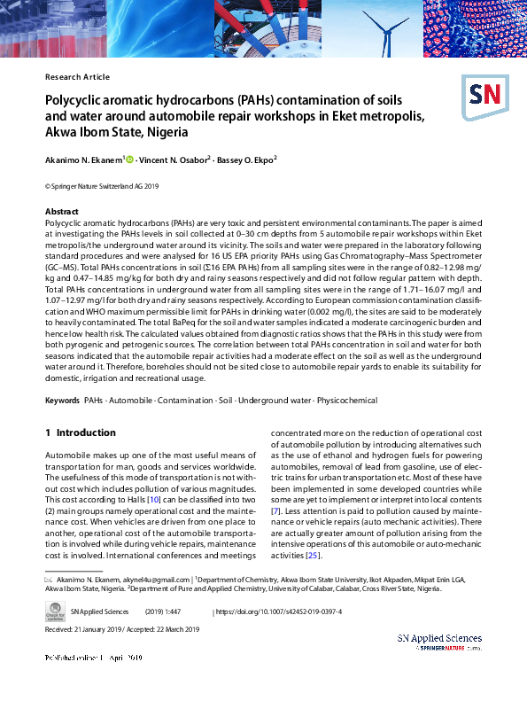 (PDF) Polycyclic aromatic hydrocarbons (PAHs) contamination of soils and water around automobile ...