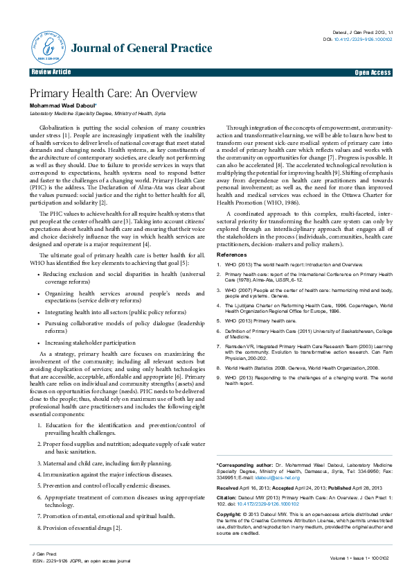 (PDF) Primary Health Care: An Overview | wael daboul - Academia.edu (PDF) Primary Health Care: An Overview | wael daboul - Academia.edu