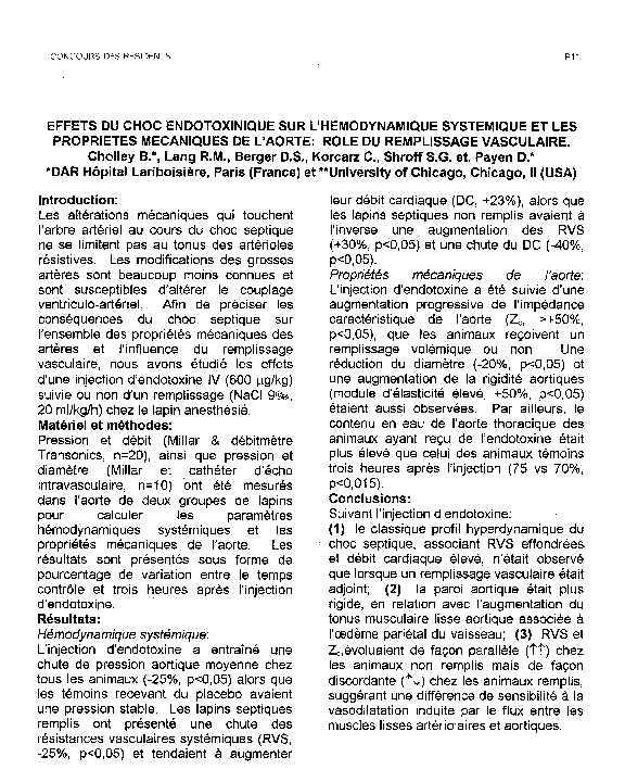 (PDF) Effets Du Choc Endotoxinique Sur l'Hemodynamique Systemique Et ...