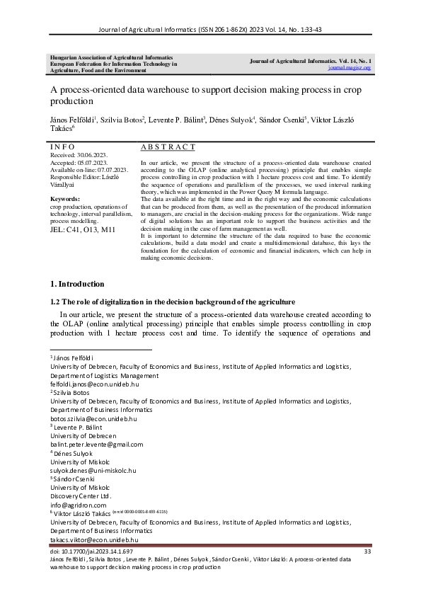 (PDF) A process-oriented data warehouse to support decision making process in crop production
