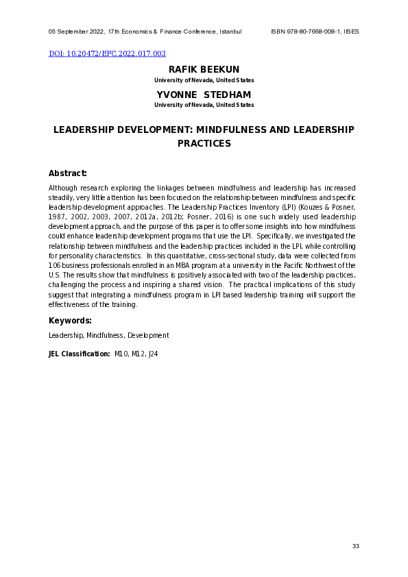 (PDF) Leadership Development: Mindfulness and Leadership Practices