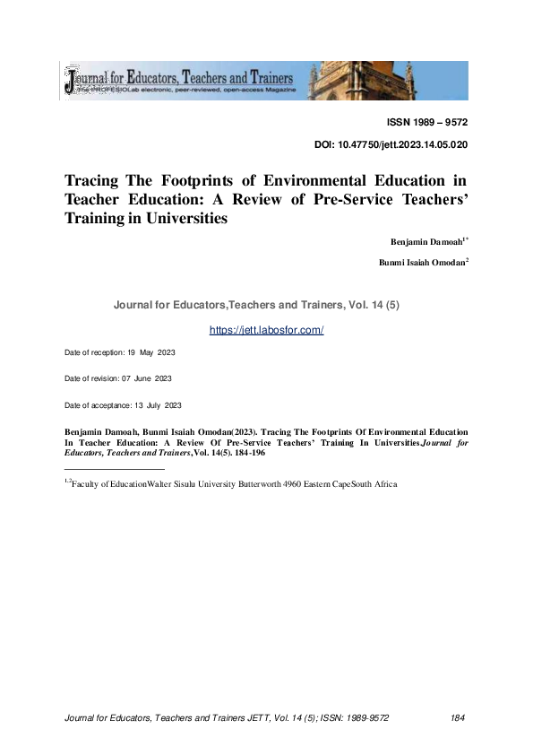 (PDF) Tracing The Footprints Of Environmental Education In Teacher ...