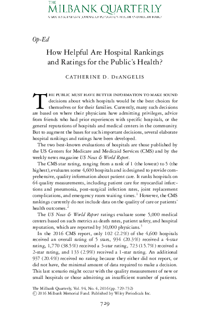 (PDF) How Helpful Are Hospital Rankings and Ratings for the Public's ...
