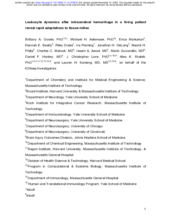 (PDF) Leukocyte dynamics after intracerebral hemorrhage in a living ...