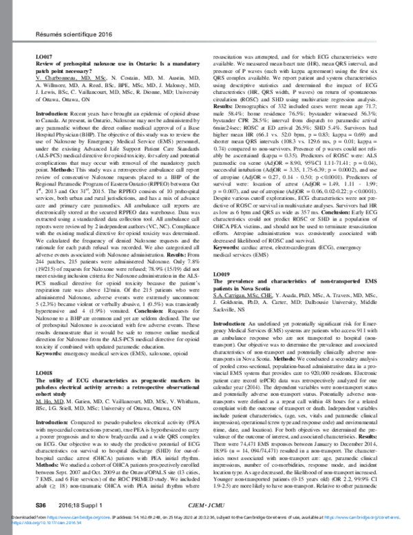 (PDF) LO017: Review of prehospital naloxone use in Ontario: Is a ...