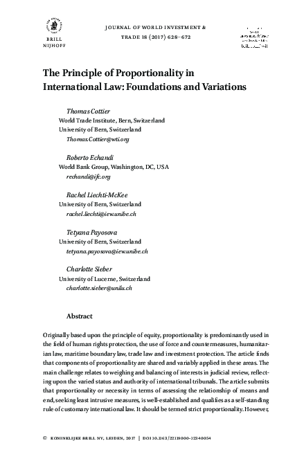 (PDF) The Principle of Proportionality in International Law ...