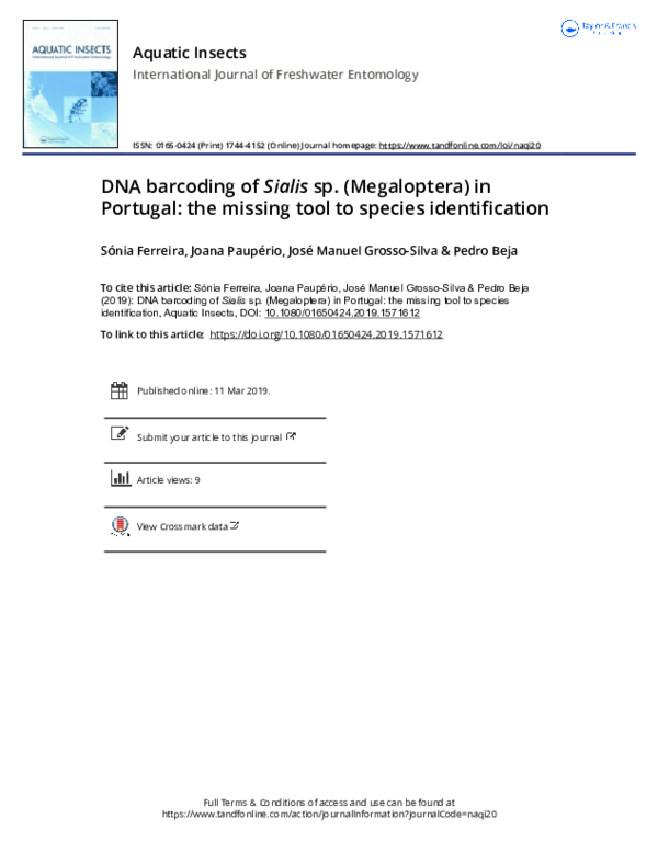 (PDF) DNA barcoding of Sialis sp. (Megaloptera) in Portugal: the ...
