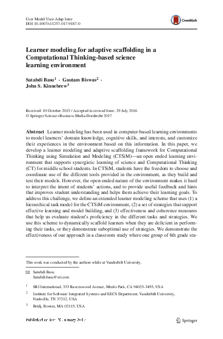Pdf Learner Modeling For Adaptive Scaffolding In A Computational 1184