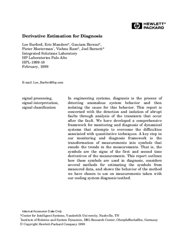 Pdf Derivative Estimation For Diagnosis Gautam Biswas