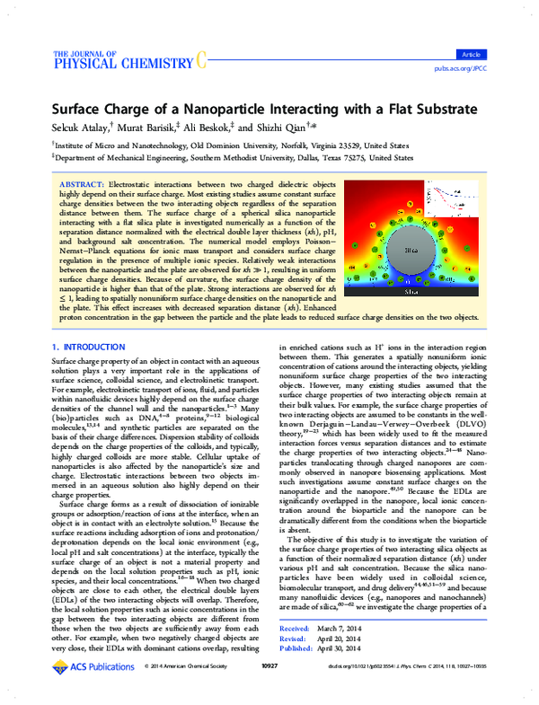 (PDF) Surface Charge of a Nanoparticle Interacting with a Flat Substrate