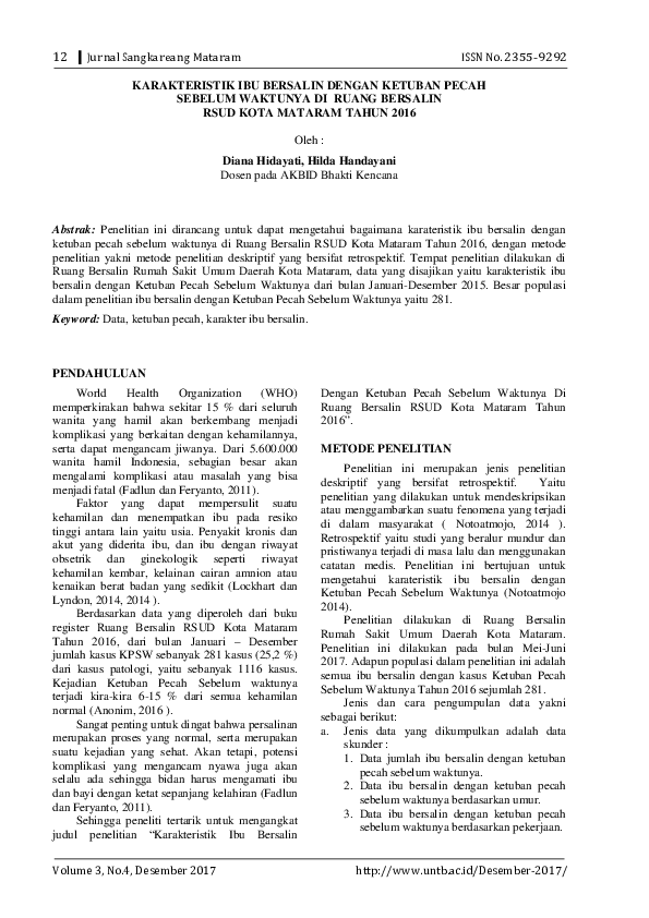 (PDF) Karakteristik Ibu Bersalin Dengan Ketuban Pecah Sebelum Waktunya ...