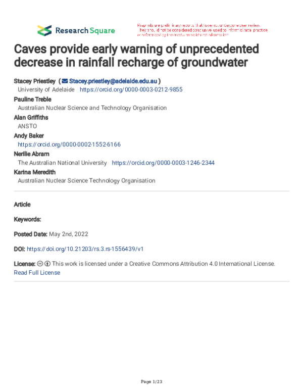 (PDF) Caves provide early warning of unprecedented decrease in rainfall ...