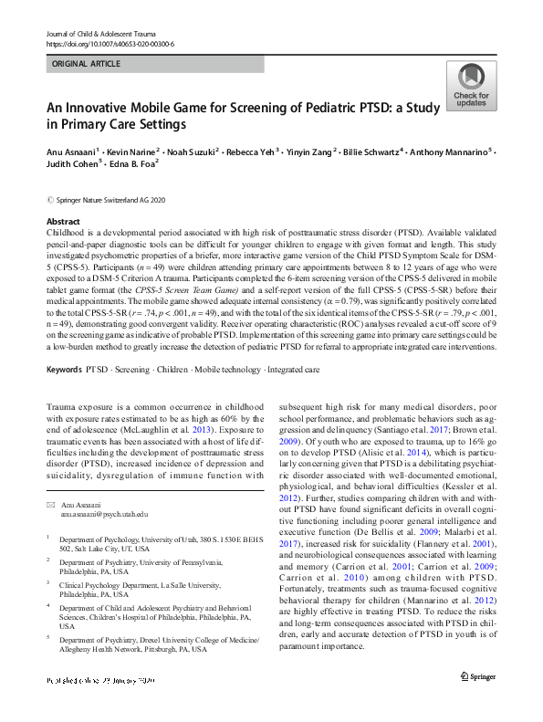 (PDF) An Innovative Mobile Game for Screening of Pediatric PTSD: a ...