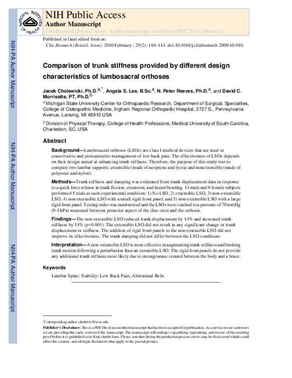 (PDF) Comparison of trunk stiffness provided by different design ...