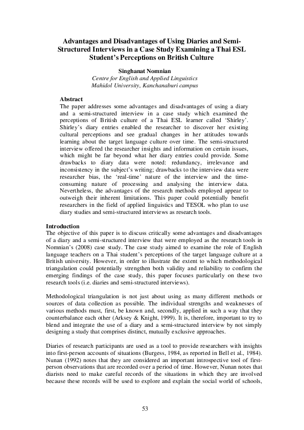 (PDF) Advantages and Disadvantages of Using Diaries and Semi-Structured ...