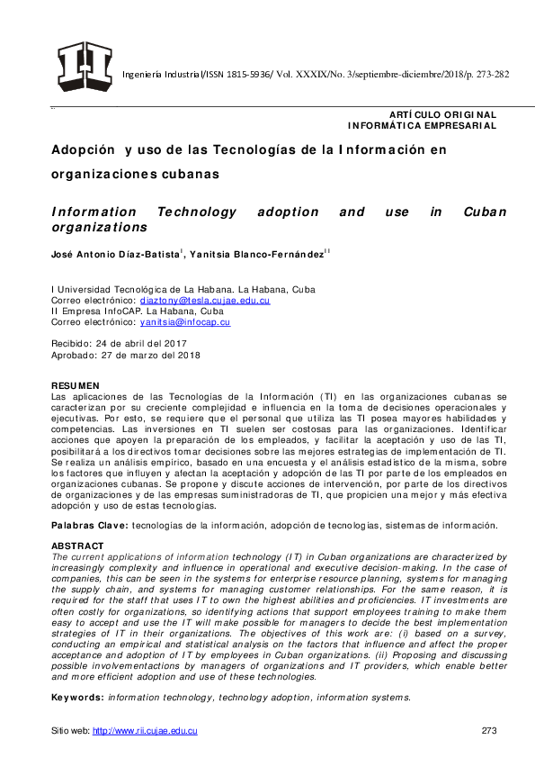 (PDF) Adopción y uso de las Tecnologías de la Información en ...