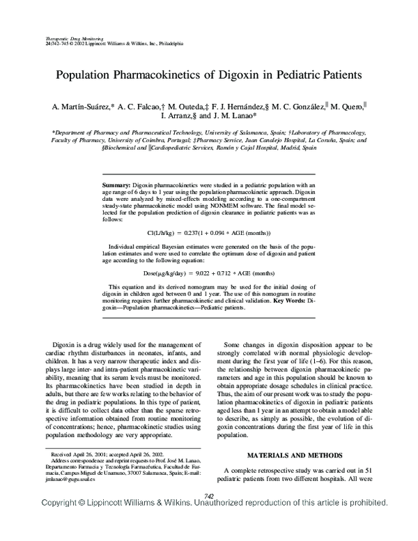 (PDF) Population Pharmacokinetics of Digoxin in Pediatric Patients