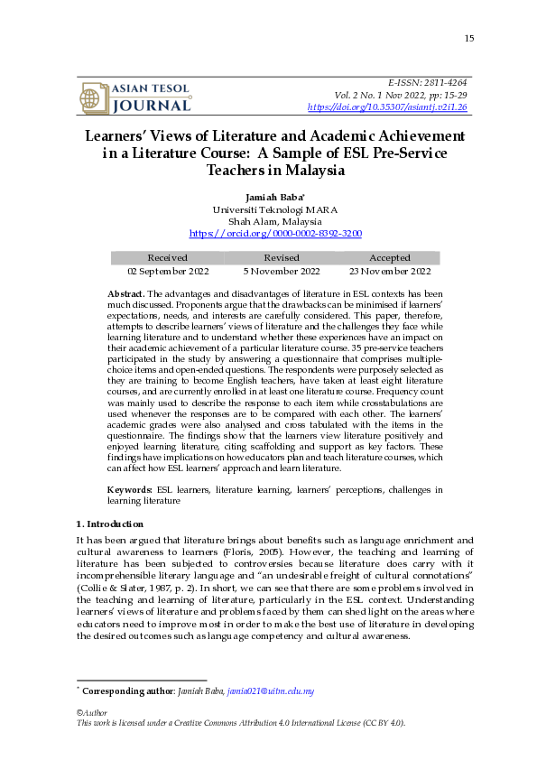 (PDF) Learners’ Views of Literature and Academic Achievement in a ...