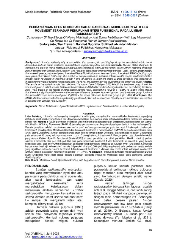 (PDF) Perbandingan Efek Mobilisasi Saraf Dan Spinal Mobilization with ...