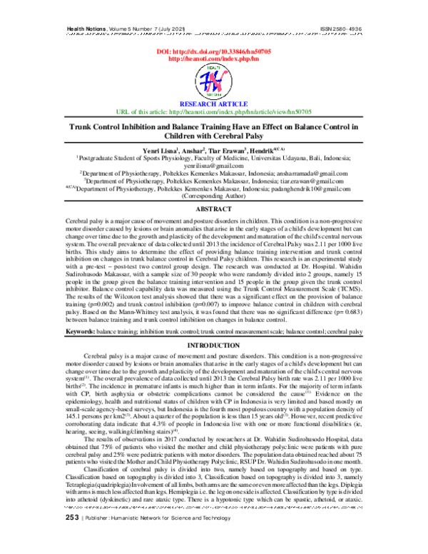 (PDF) Trunk Control Inhibition and Balance Training Have an Effect on ...