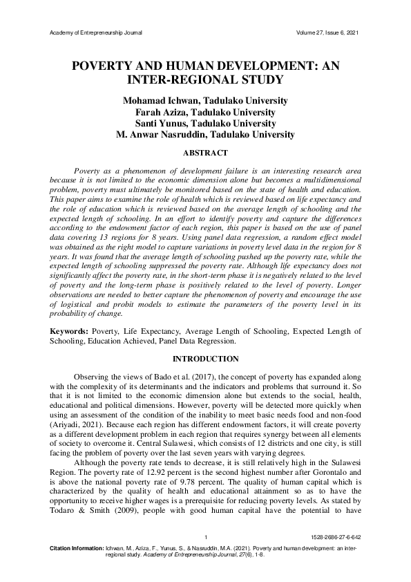 (PDF) Poverty and Human Development: An Inter-Regional Study