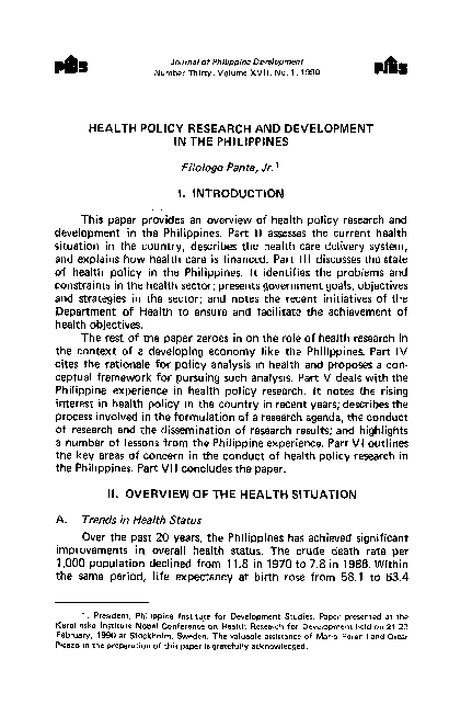 (PDF) Health policy research and development in the Philippines