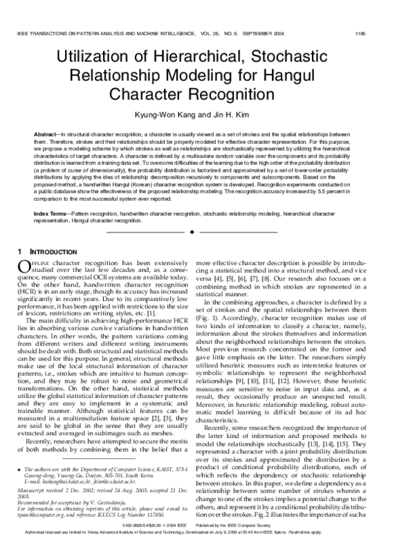 (PDF) Utilization of hierarchical, stochastic relationship modeling for Hangul character recognition