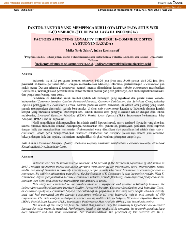 (PDF) Faktor-Faktor yang Mempengaruhi Loyalitas Pada Situs Web E-commerce (Studi Pada Lazada ...