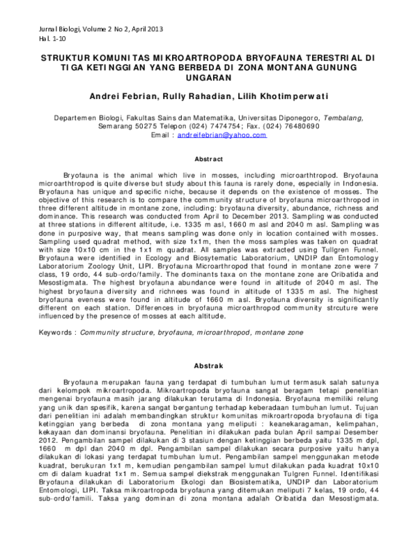 (PDF) Struktur Komunitas Mikroartropoda Bryofauna Terestrial DI Tiga ...