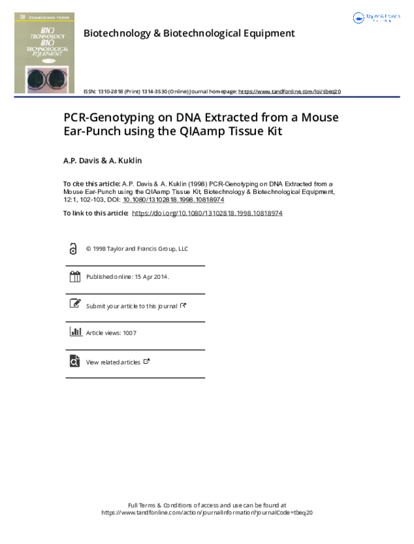 (PDF) PCR-Genotyping on DNA Extracted from a Mouse Ear-Punch using the ...