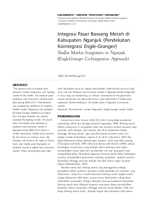 (PDF) Integrasi Pasar Bawang Merah di Kabupaten Nganjuk (Pendekatan ...