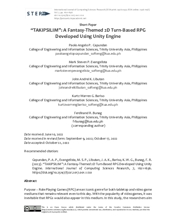 (PDF) “TAKIPSILIM”: A Fantasy-Themed 2D Turn-Based RPG Developed Using ...