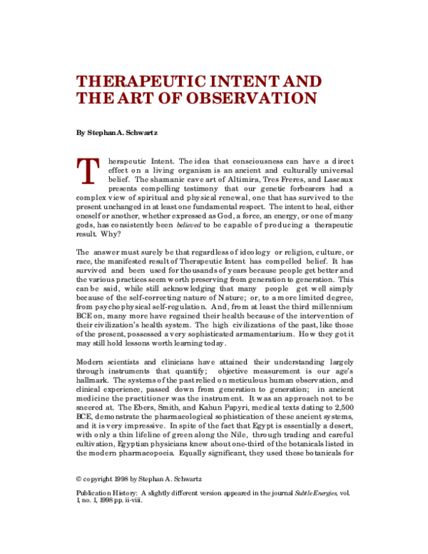 (PDF) Therapeutic Intent and the Art of Observation