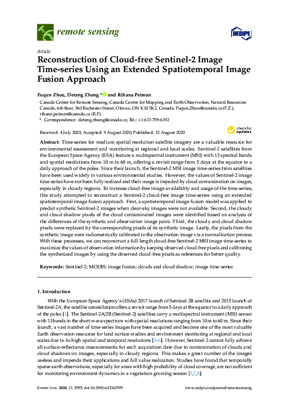 (PDF) Reconstruction of Cloud-free Sentinel-2 Image Time-series Using an Extended Spatiotemporal ...