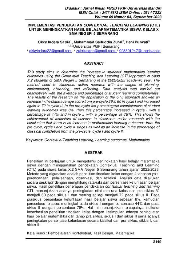 (PDF) Implementasi Pendekatan Contextual Teaching Learning (CTL) Untuk ...