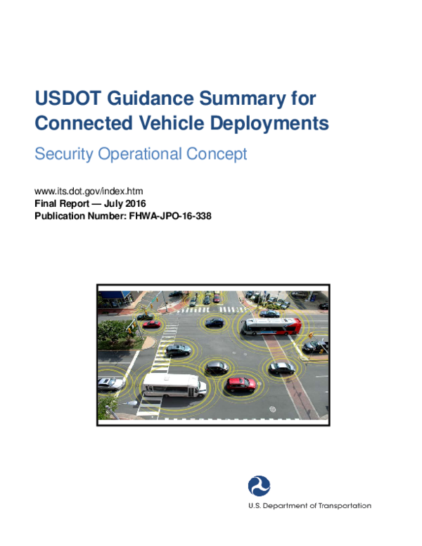 (PDF) USDOT guidance summary for connected vehicle pilot site deployments: security operational ...