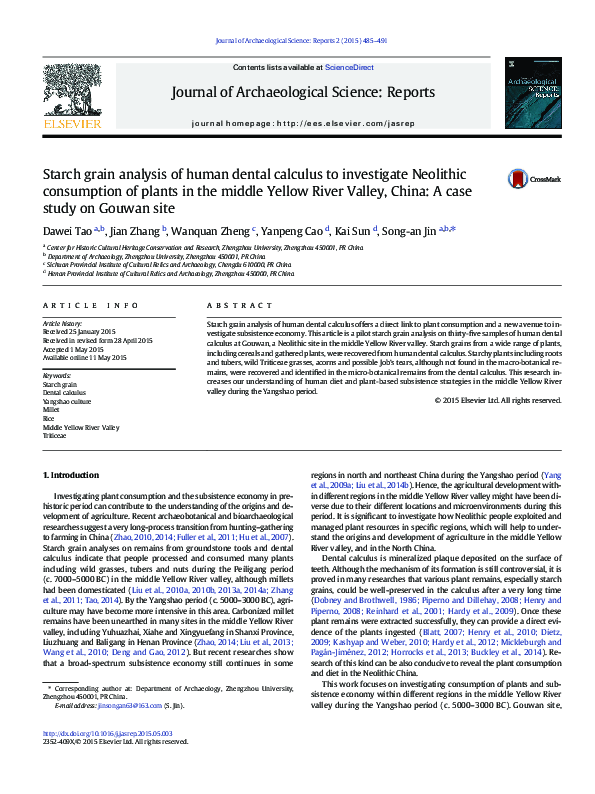 (PDF) Starch grain analysis of human dental calculus to investigate ...