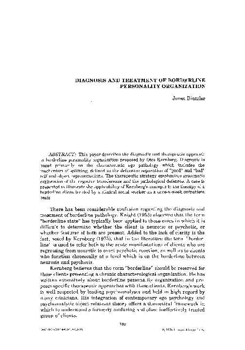 (PDF) Diagnosis and treatment of borderline personality organization