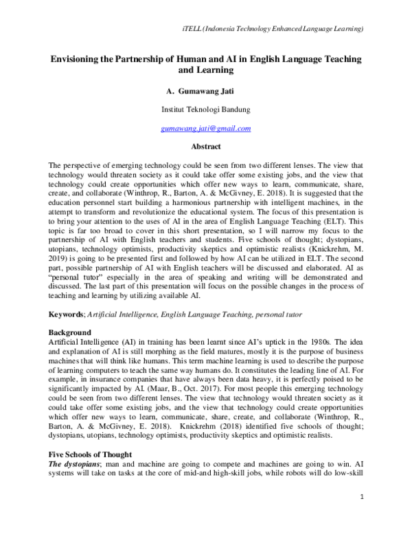 (PDF) Envisioning the Partnership of Human and AI in English Language ...