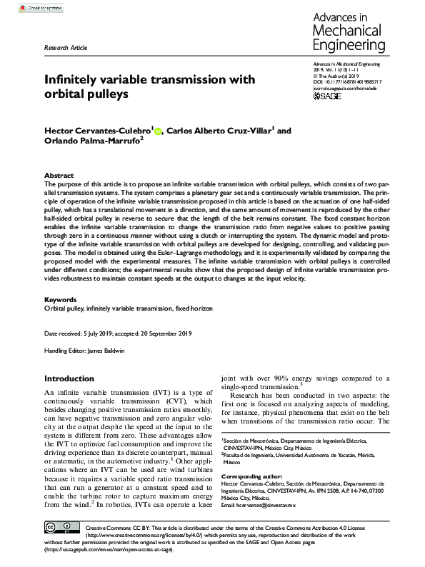(PDF) Infinitely variable transmission with orbital pulleys