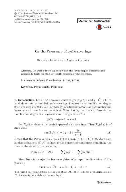 (PDF) On the Prym map of cyclic coverings