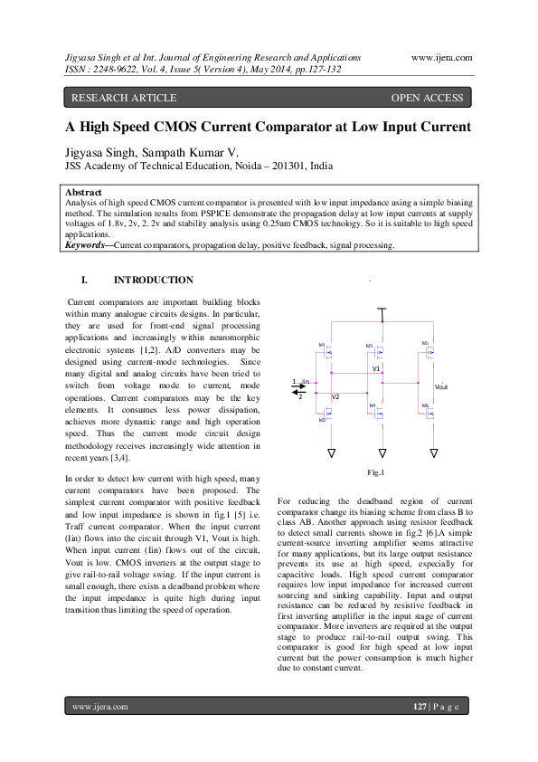 (PDF) A High Speed CMOS Current Comparator at Low Input Current