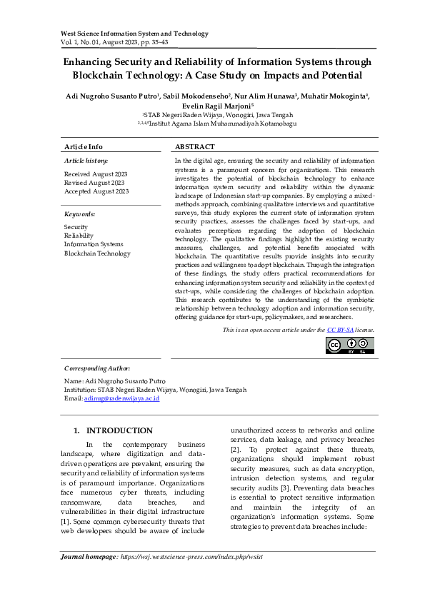 (PDF) Enhancing Security and Reliability of Information Systems through Blockchain Technology: A ...